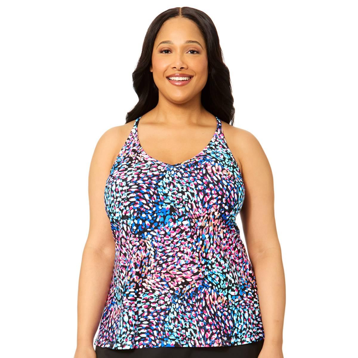 Click here for Plus Size Leilani Abstract Racer Back Tankini Swim... prices