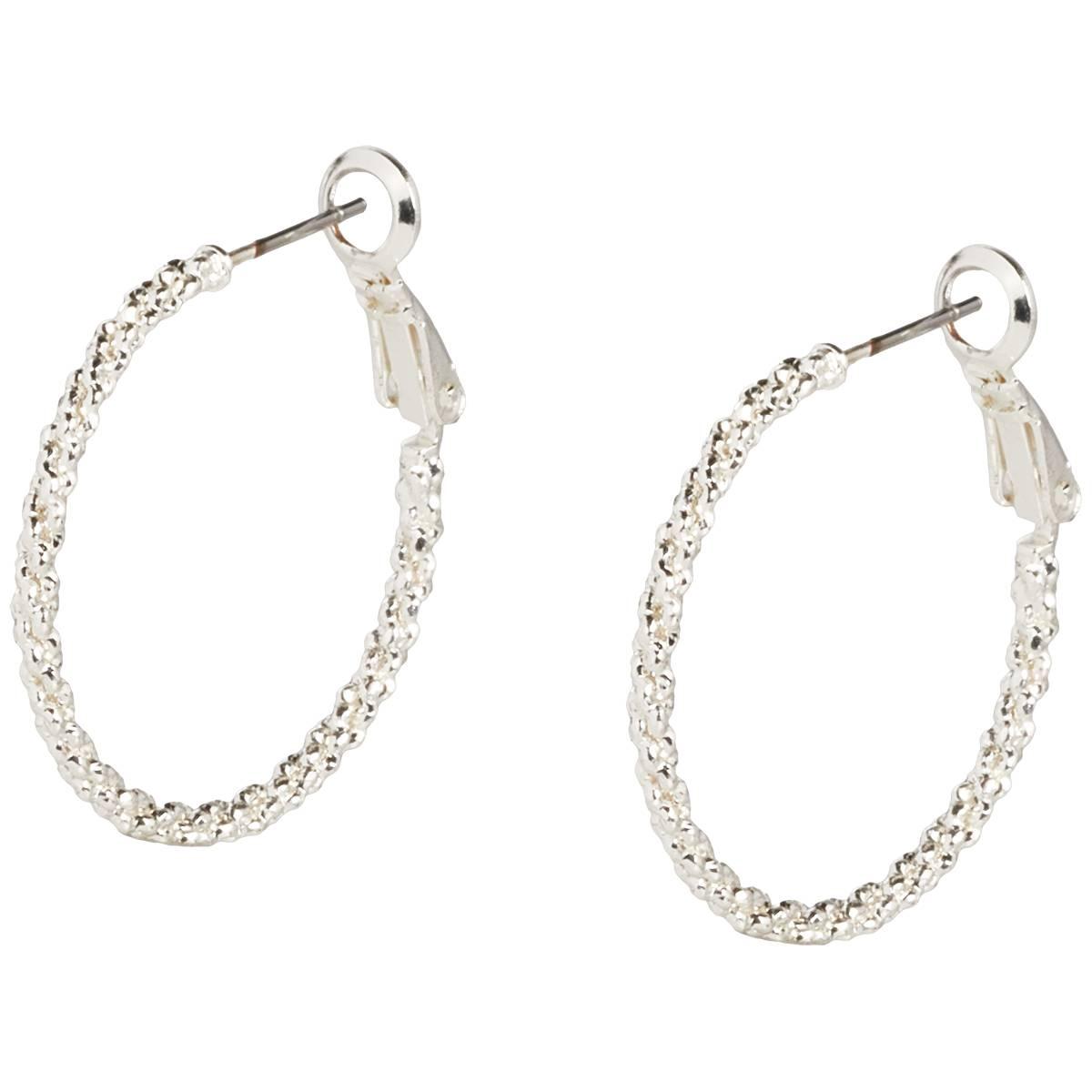 Click here for Design Collection Silver-Tone Textured Hoop Earrin... prices