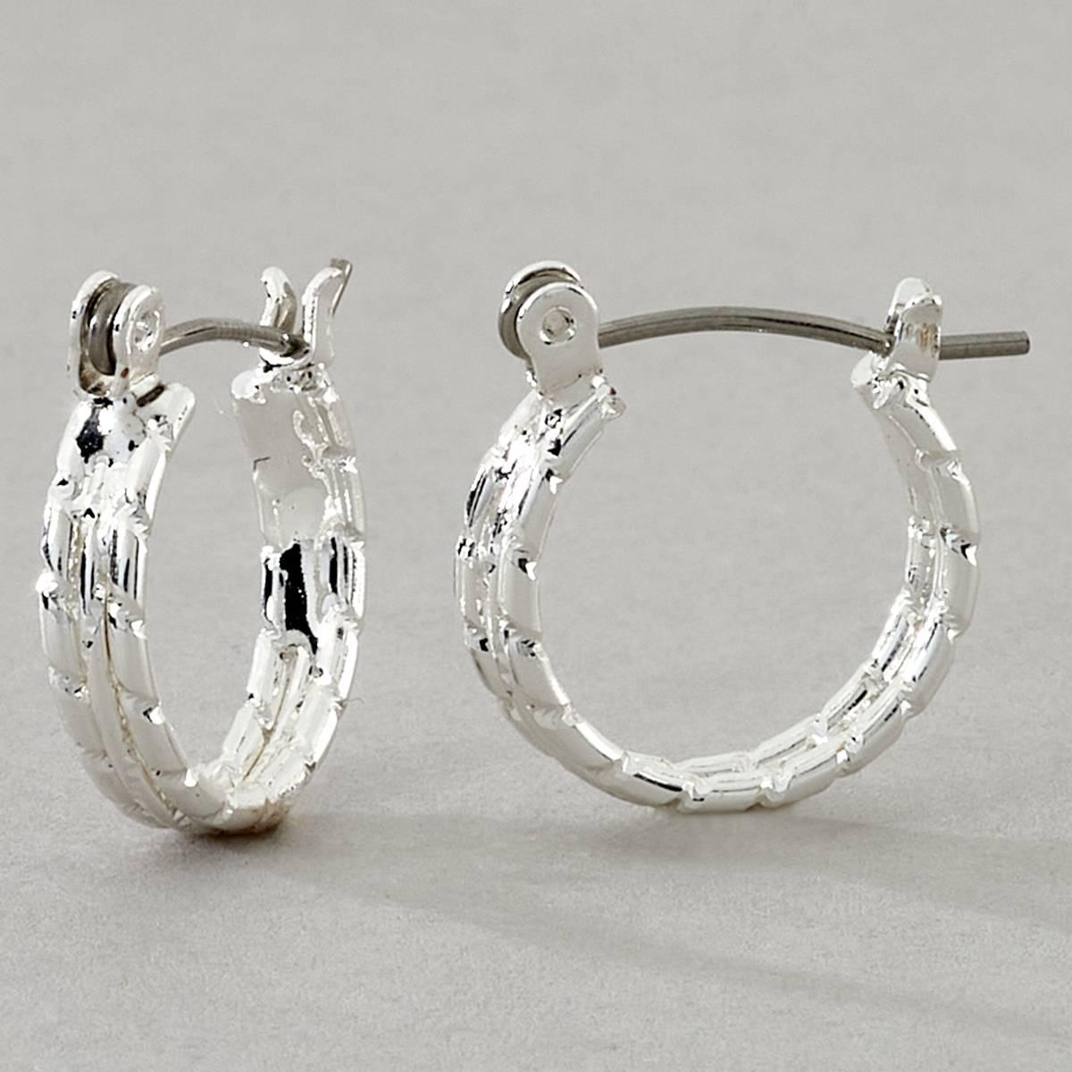 Click here for Design Collection Silver Tri-Textured Polished Hoo... prices