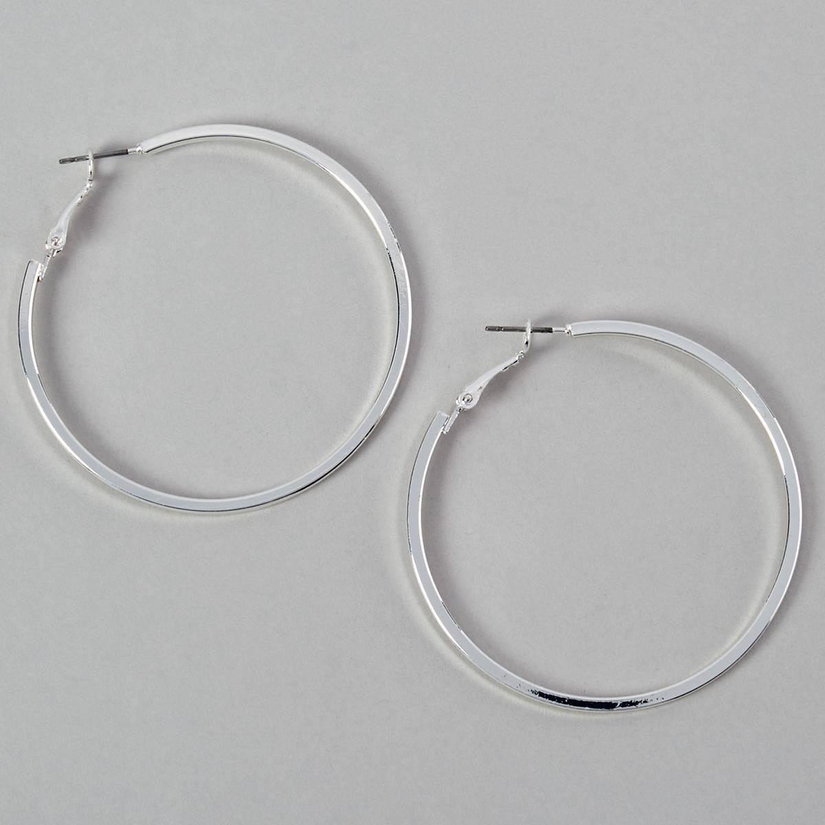 Click here for Design Collection Silver Large Flat Square Hoop Ea... prices