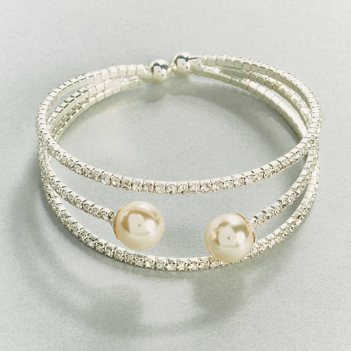 Click here for Rosa Rhinestones Silver-Tone Cuff Crystal & Pearl... prices