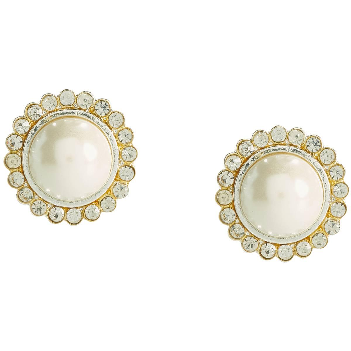 Click here for Rosa Rhinestones Gold-Tone Pearl Button Clip On Ea... prices