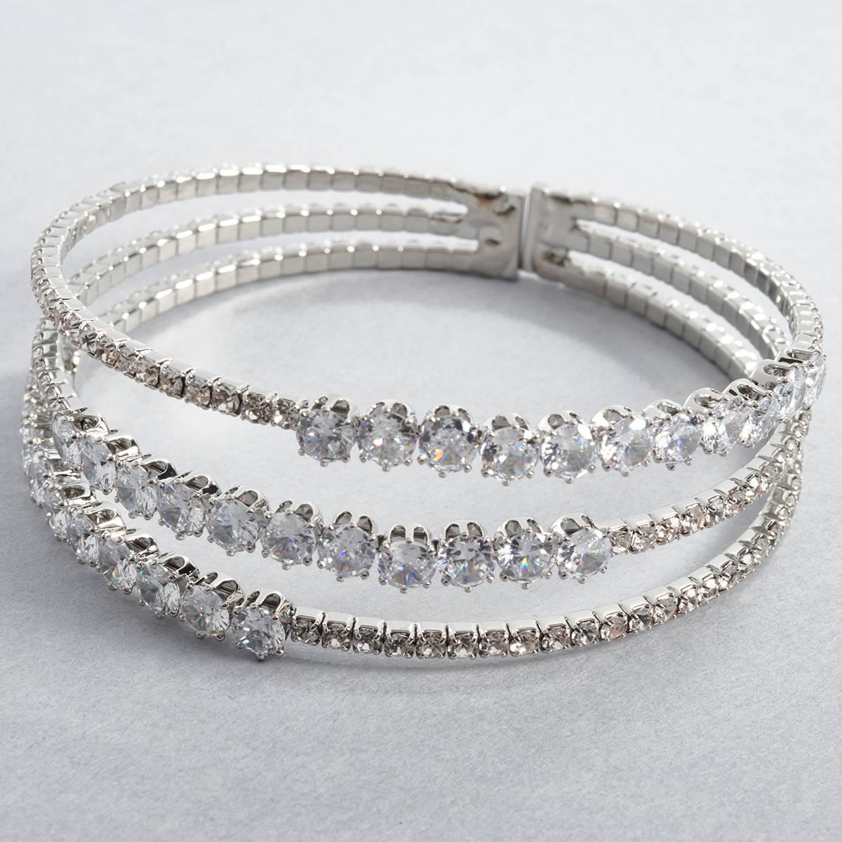 Click here for Rosa Rhinestones Open Multi-Stone 3-Row Flex Cuff... prices