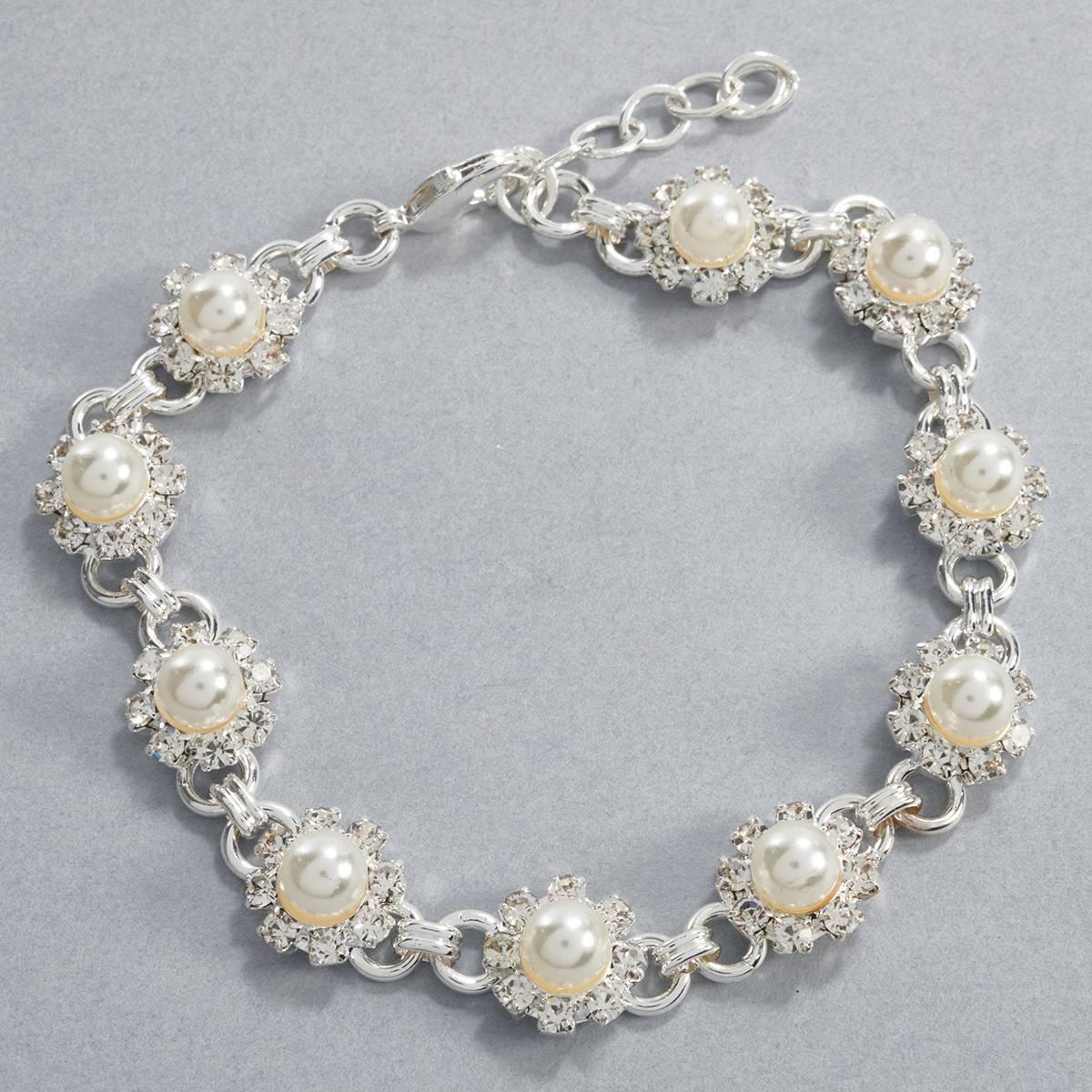Click here for Rosa Rhinestones Crystal & Pearl Halo Linear Brace... prices