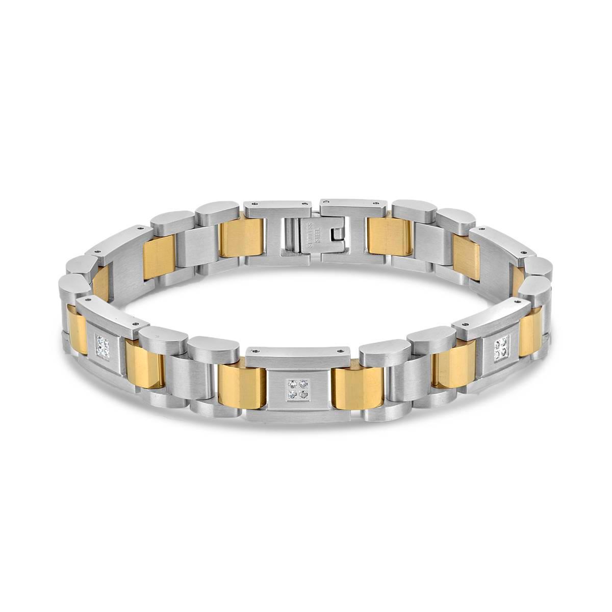 Click here for Mens Forever New Stainless Steel Two Tone CZ Brace... prices
