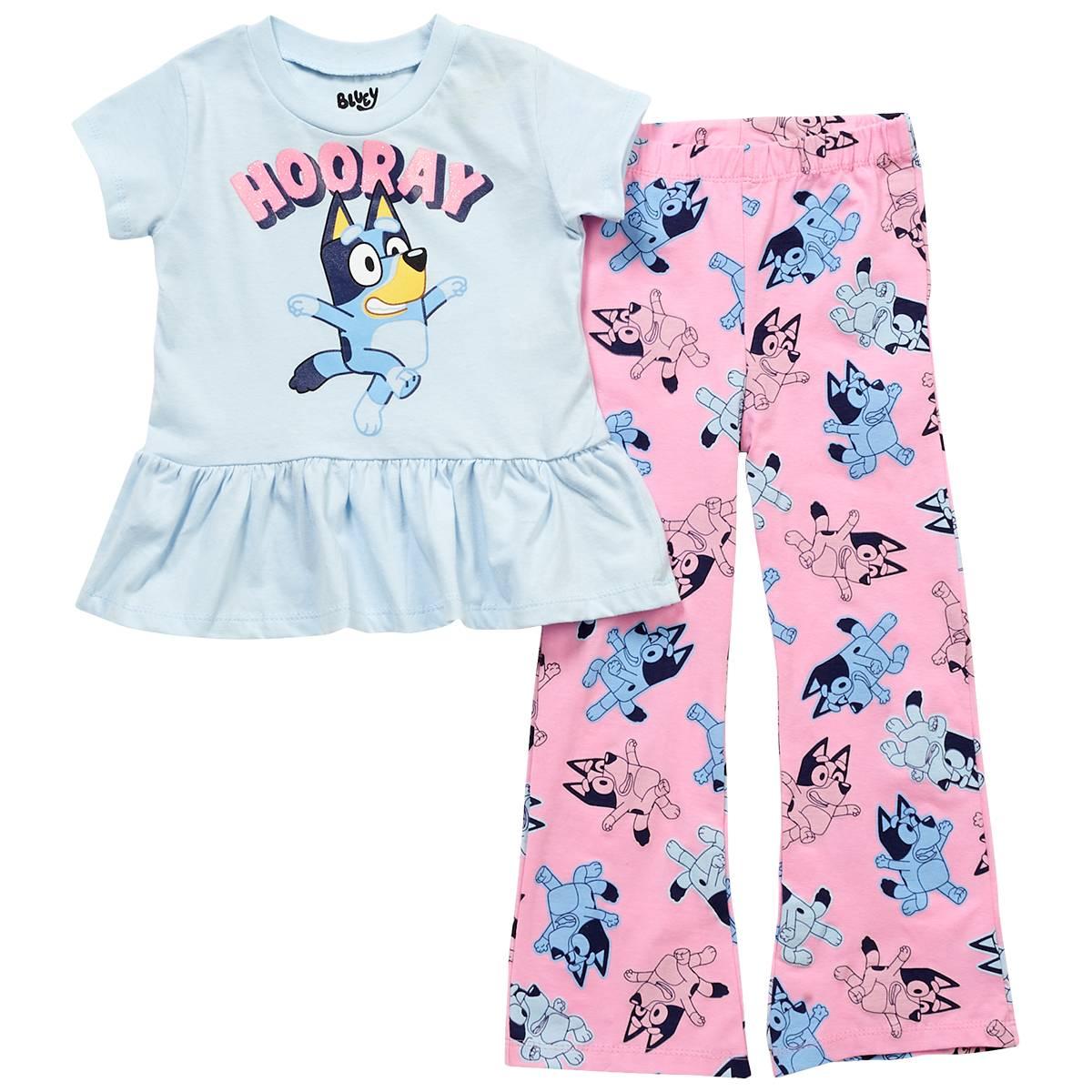 Click here for Girls (4-6x) Bluey Hooray Peplum Tee & Flare Leggi... prices
