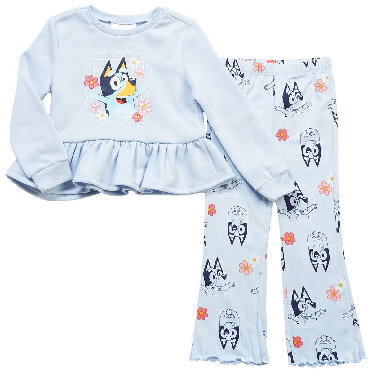 Click here for Girls (4-6x) Bluey Ruffle Peplum Top & Flare Leggi... prices