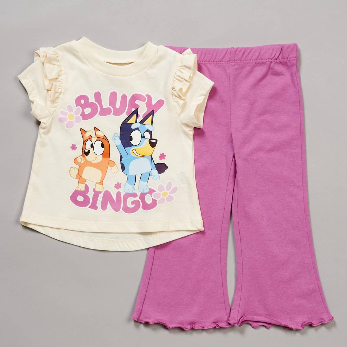 Click here for Toddler Girl Bluey & Bingo Ruffle Top & Flare Legg... prices