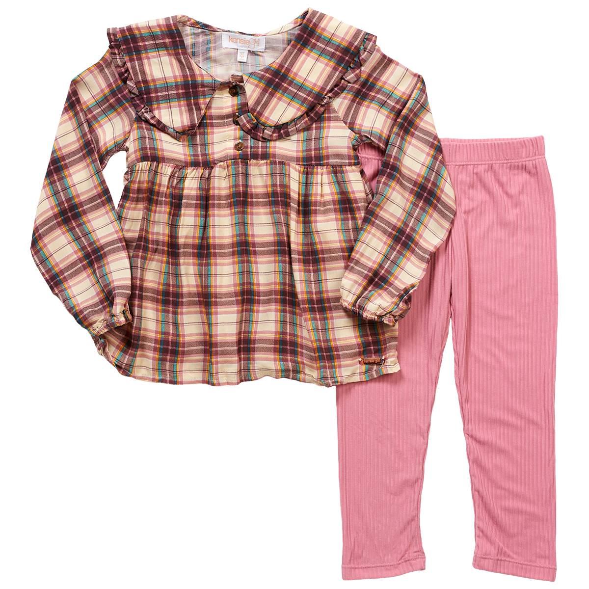 Click here for Toddler Girl Kensie Girl Plaid Collar Top & Ribbed... prices