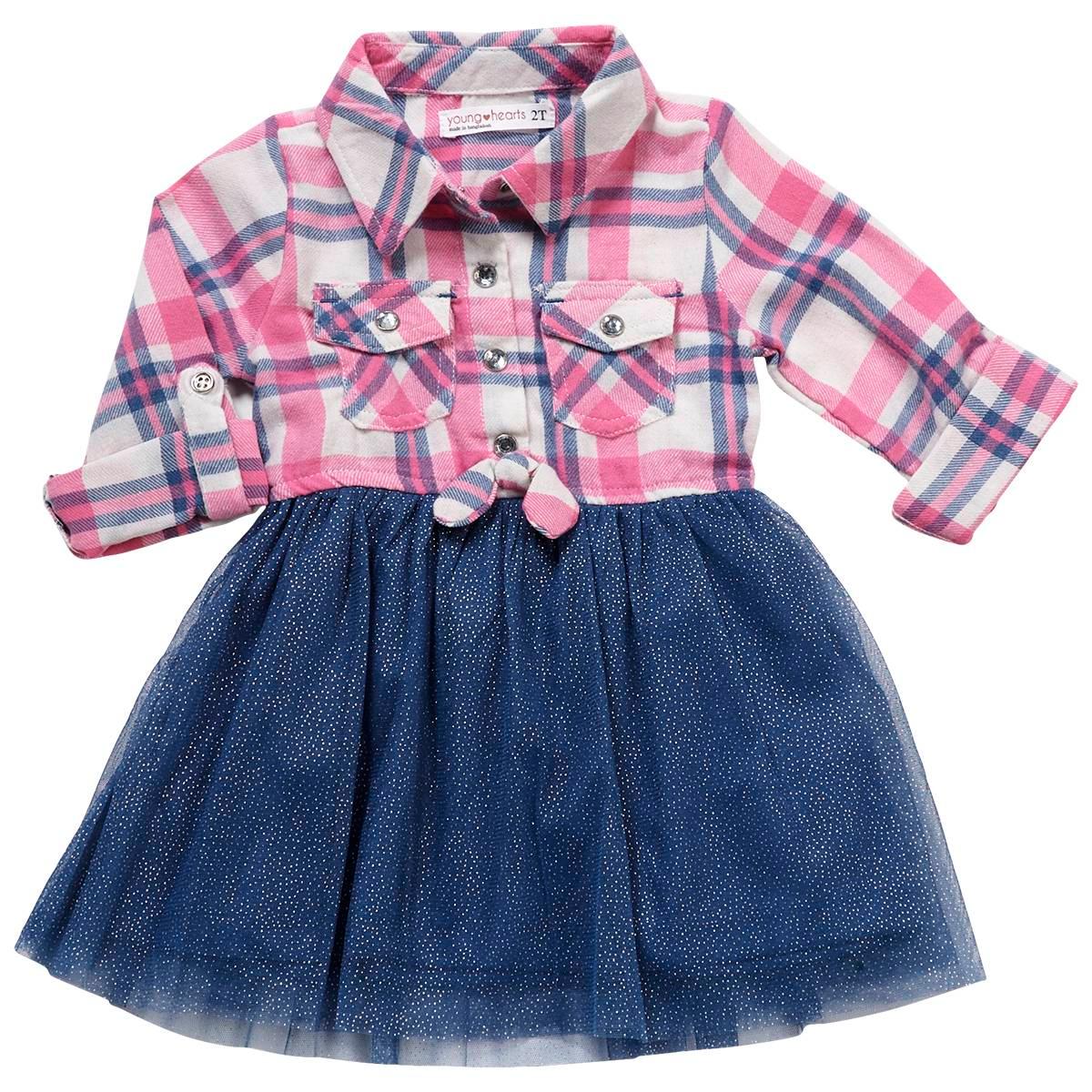 Click here for Toddler Girl Young Hearts Flannel Roll Sleeve Glit... prices