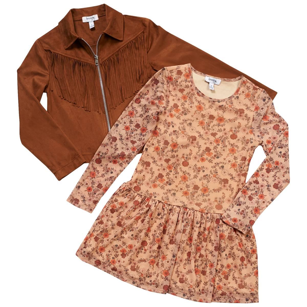 Girls (7-16) Speechless(R) Long Sleeve Floral Dress & Fringe Jacket