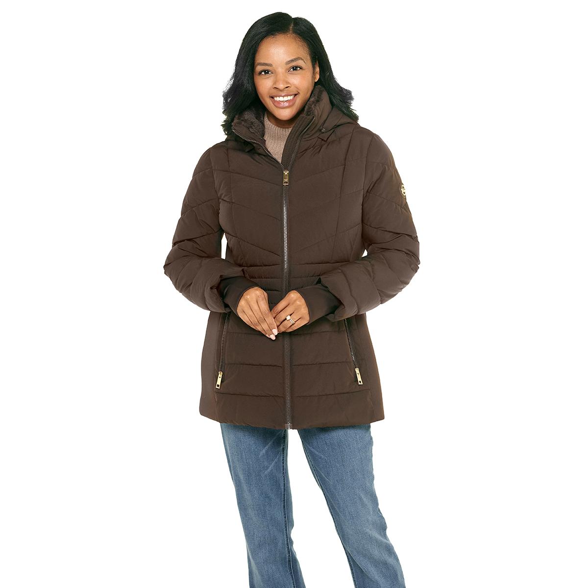 Click here for Womens Michael Kors Puffer Coat with Faux Fur Line... prices