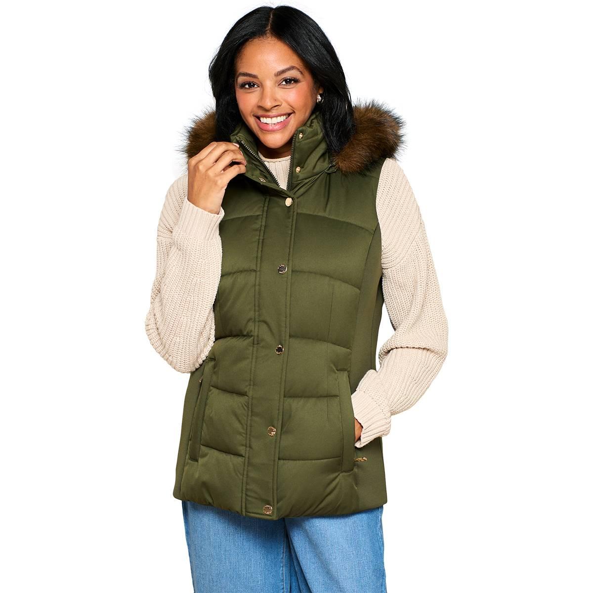 Click here for Womens Michael Kors Puffer Vest with Faux Fur Hood prices