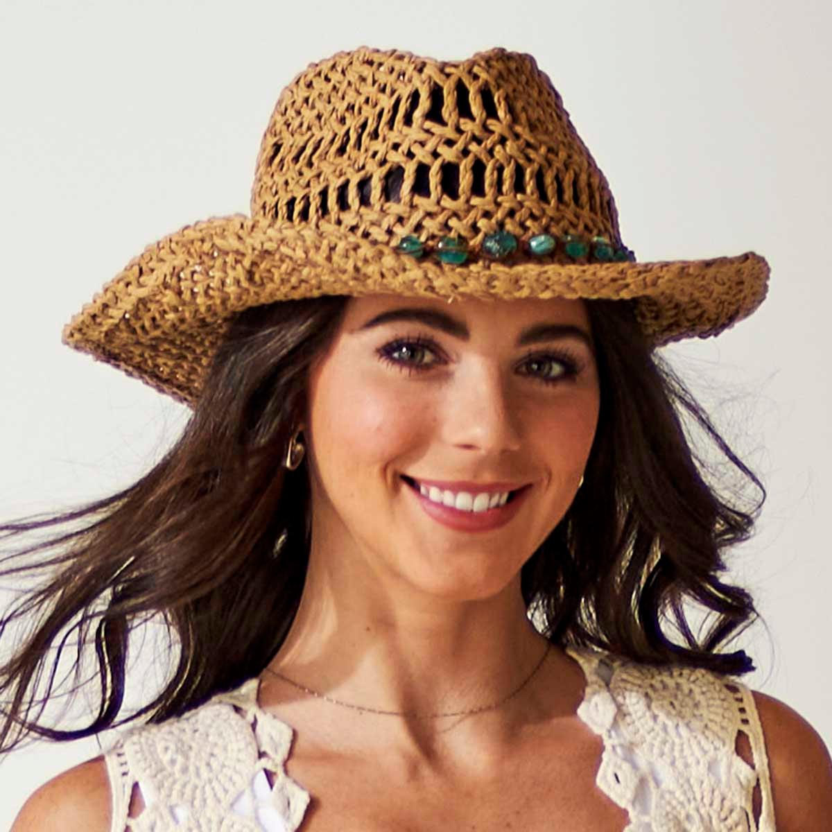 Click here for Womens Bead Trim Cowboy Hat prices