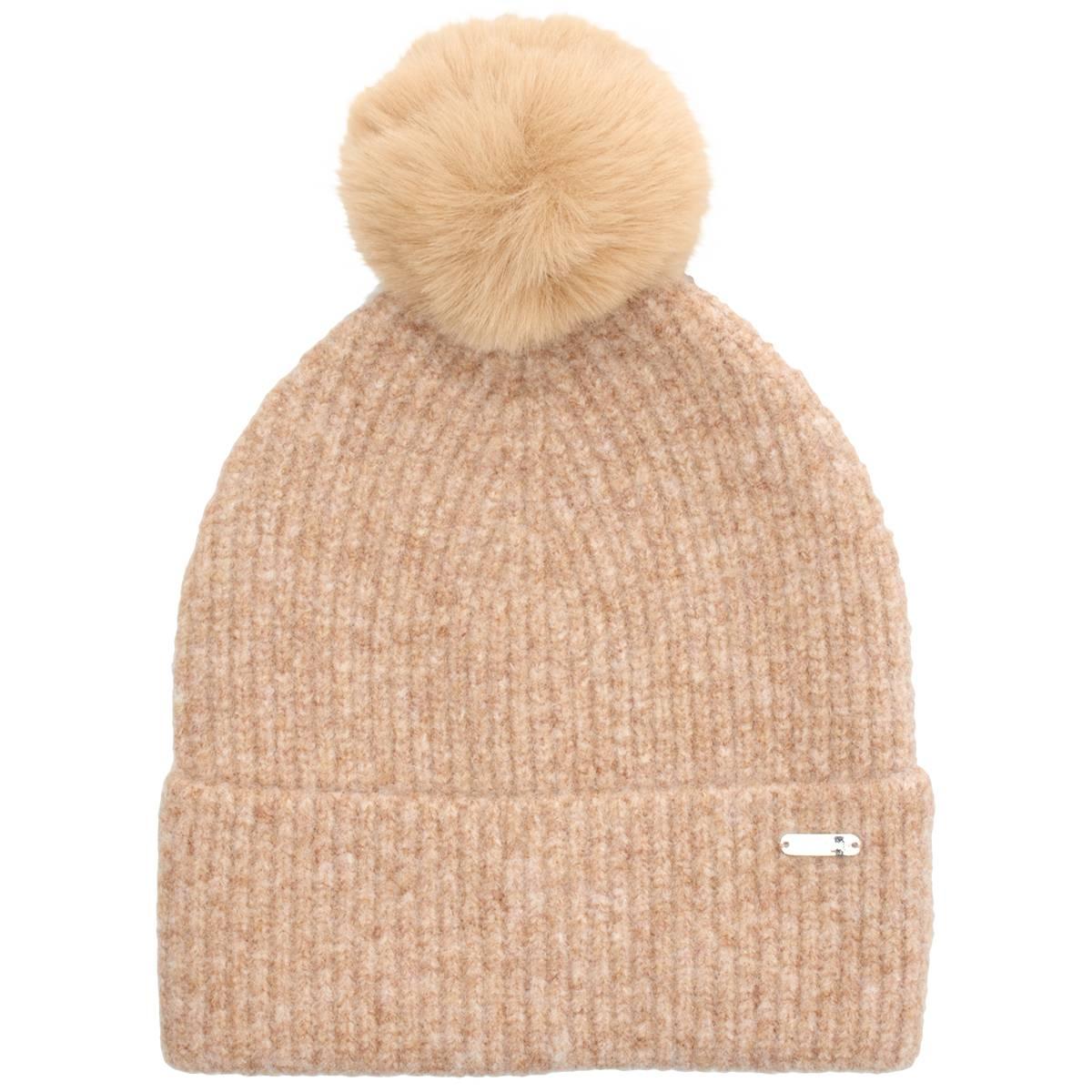 Click here for Womens Steve Madden Fine Rib Knit Faux Fur Pom Bea... prices