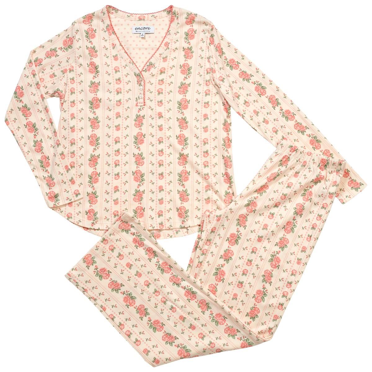 Click here for Womens Karen Neuburger Long Sleeve Rose Stripe Paj... prices