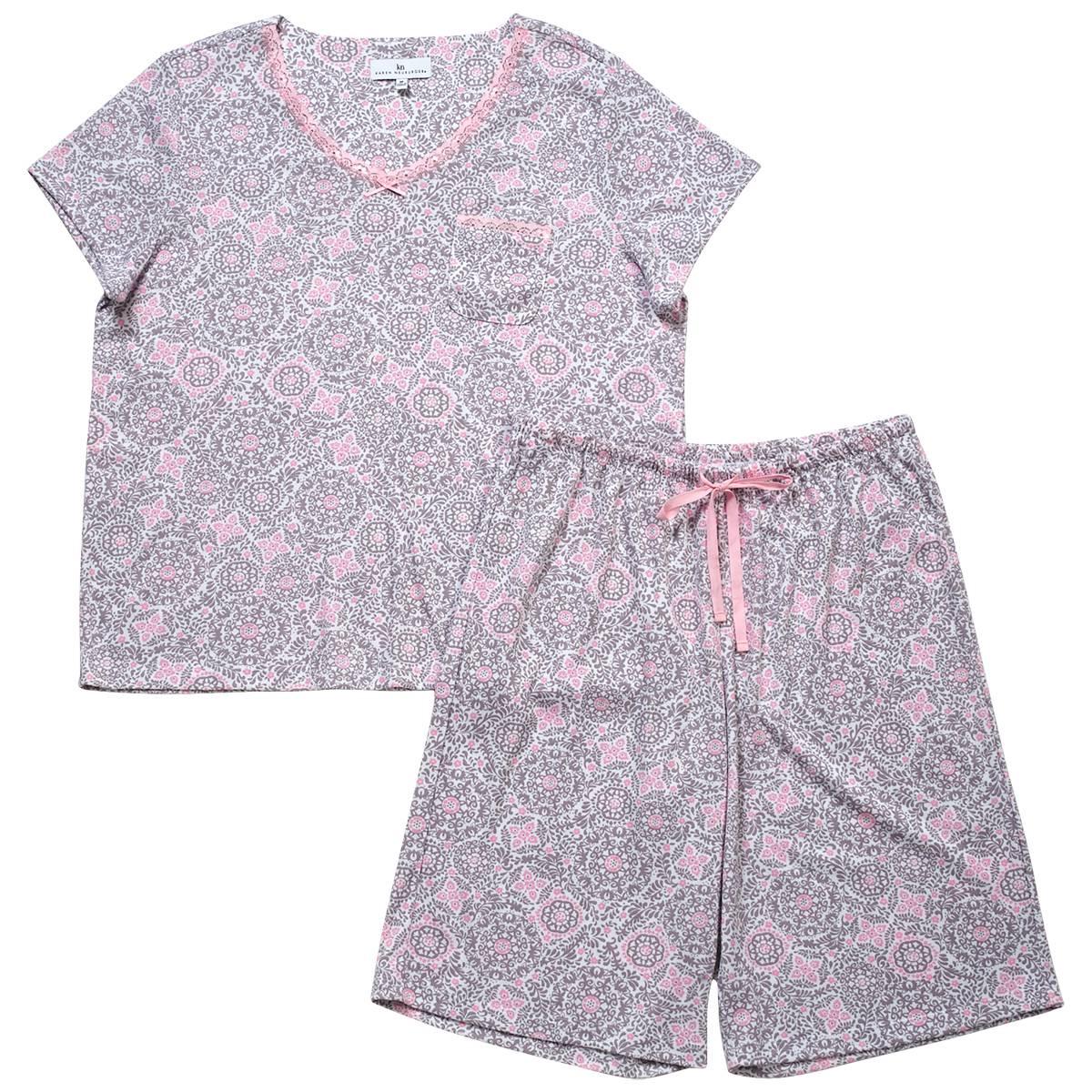 Click here for Petite Karen Neuburger Medallion Scoop Neck Bermud... prices