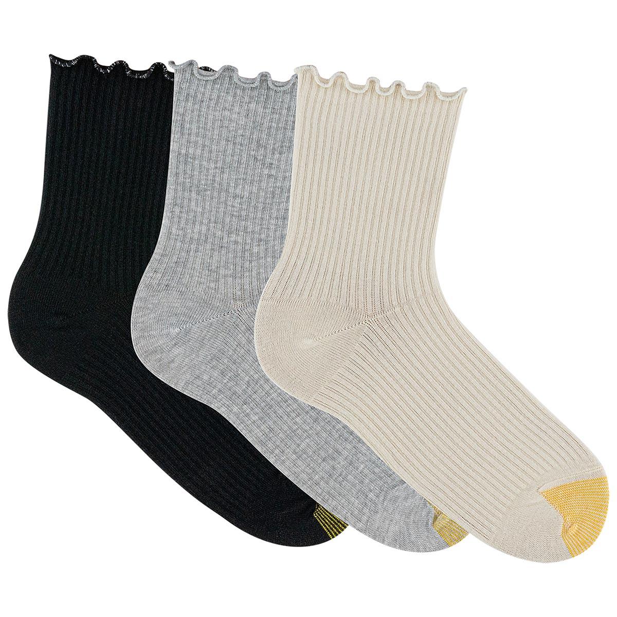 Click here for Womens Gold Toe 3pk Sparkle Lettuce Edge Midi Crew... prices