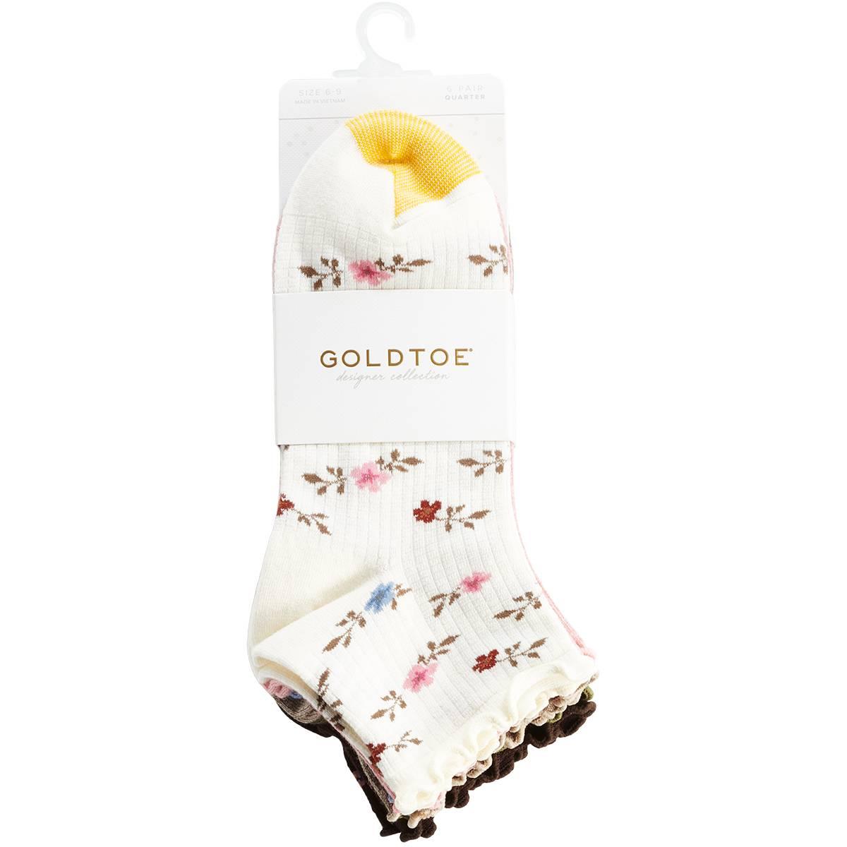 Gold Toe Womens Lettuce Edge Ribbed Quarter Socks  6-Pack - Floral Pack White/mauve/blue