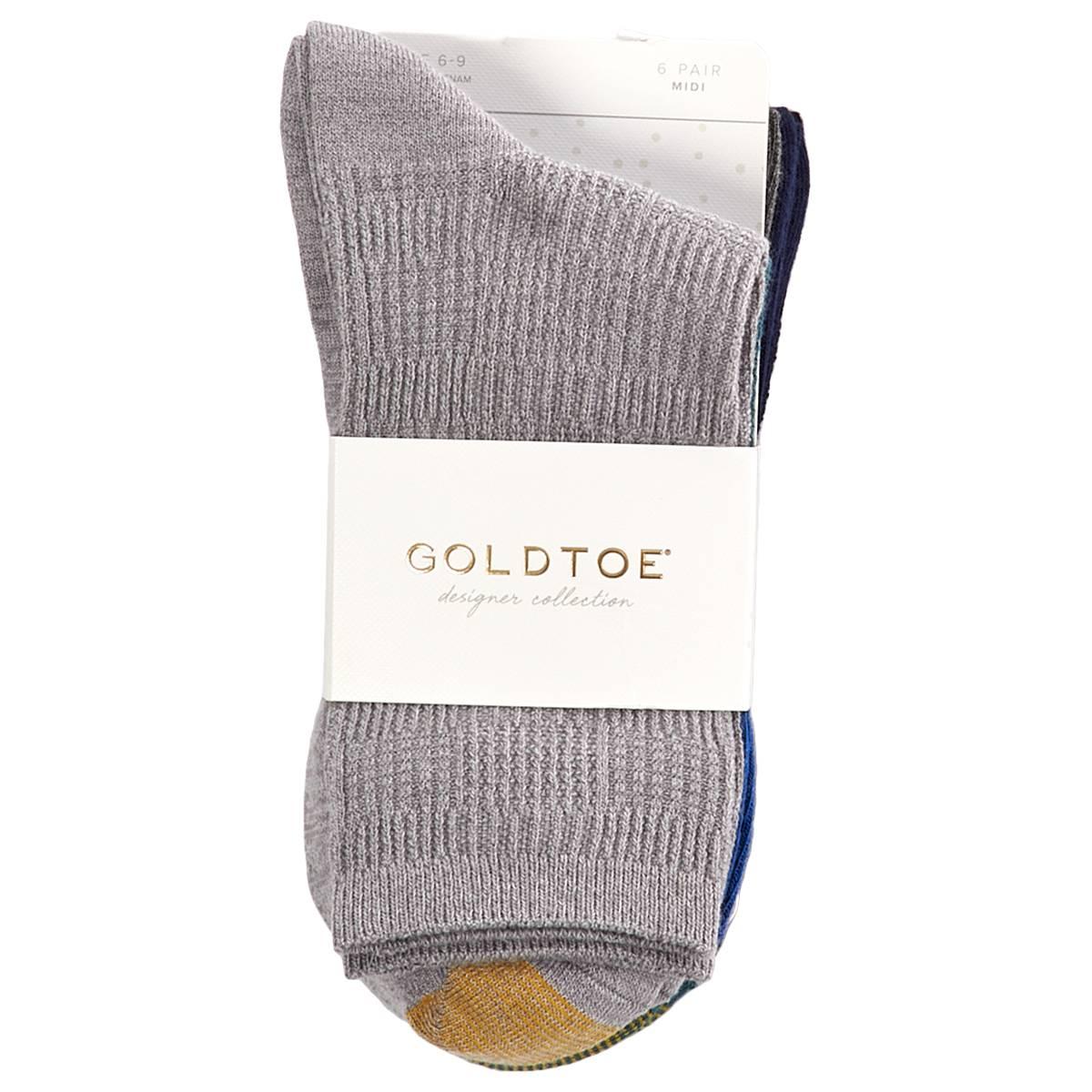 Gold Toe Womens Ribbed Mid-Calf Crew Socks  6-Pack - Assortment 8