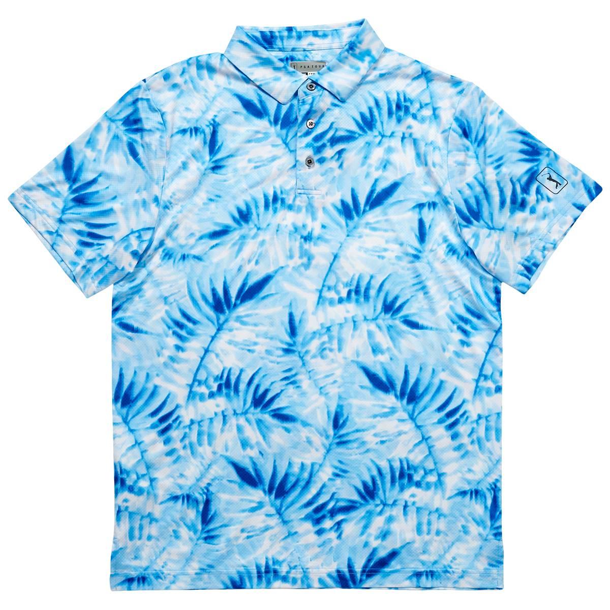 Pga Tour Mens Tropical Leaf-Print Polo Shirt - Princess Blue