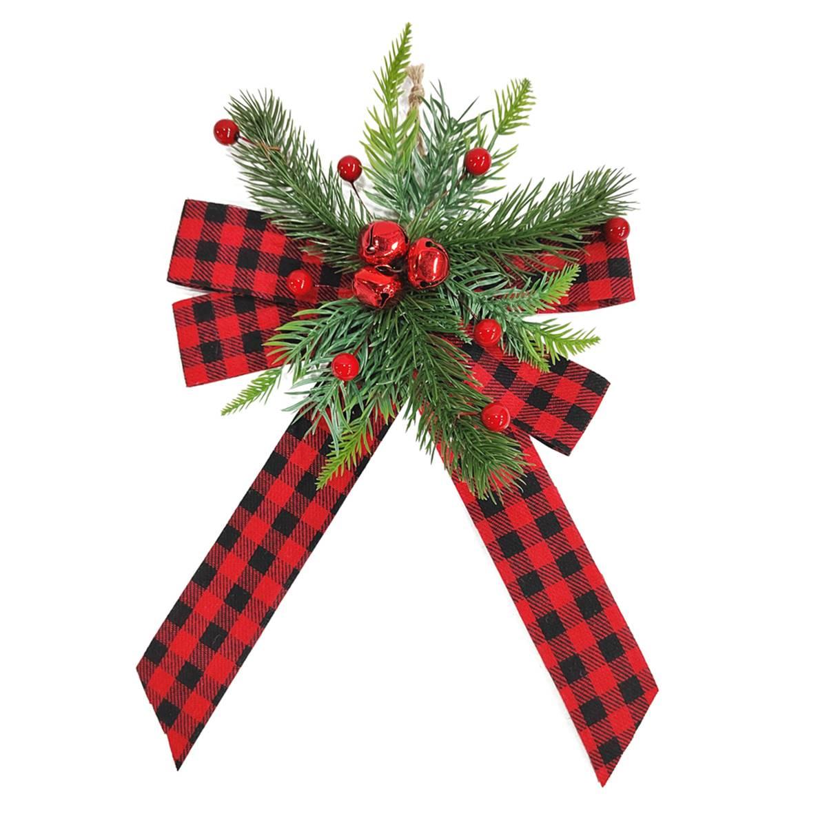 Click here for Buffalo Plaid Bow with  Life-Like Greens/Berries/B... prices