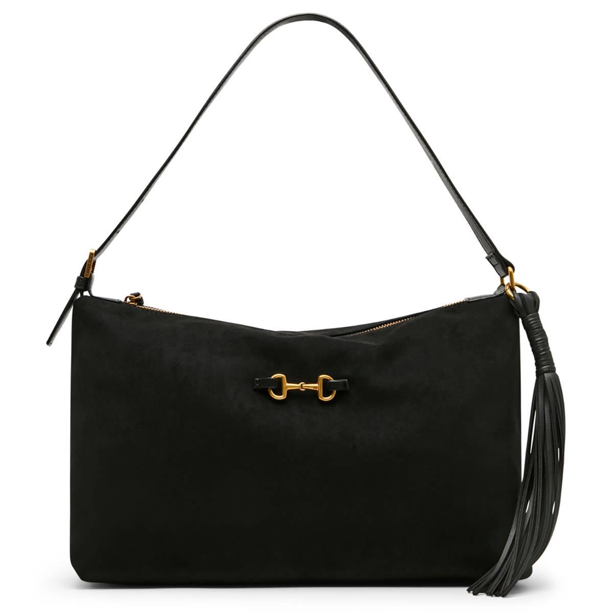 Click here for Anne Klein Faux Suede Horsebit Tassel Shoulder Bag prices