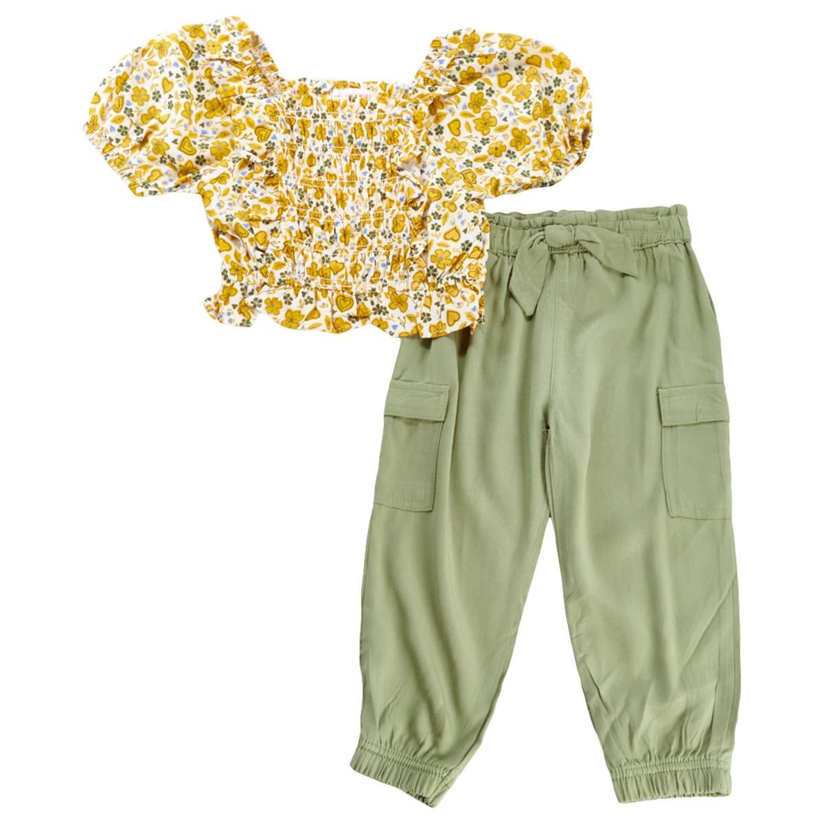 Click here for Toddler Girl Lemon Kiss Floral Puff Sleeve & Cargo... prices