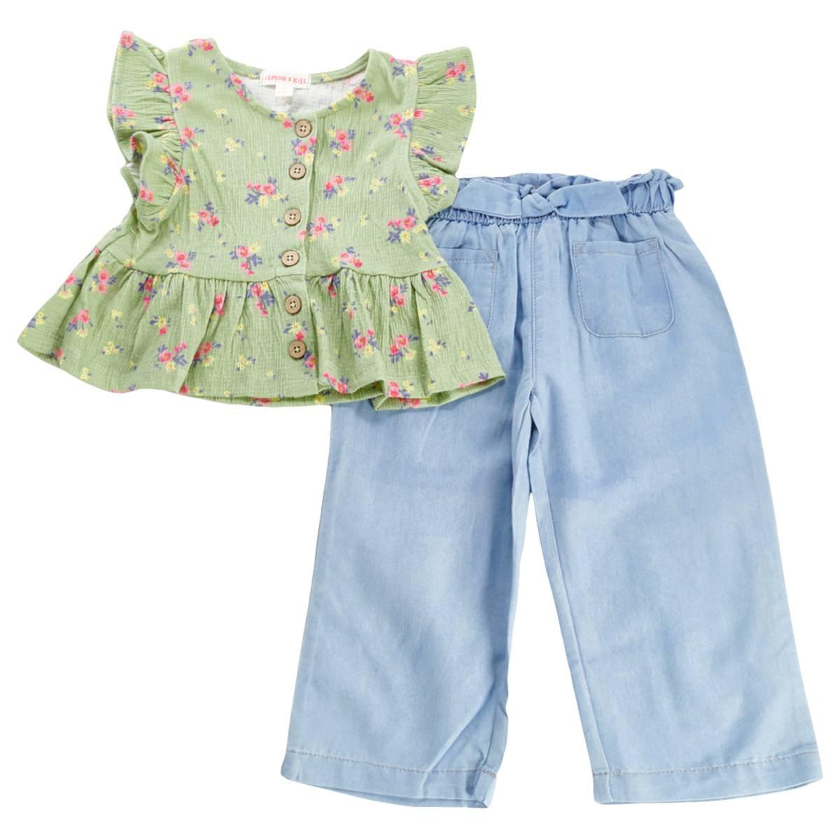 Click here for Toddler Girl Lemon Kiss Floral Top & Wide Leg Pant... prices