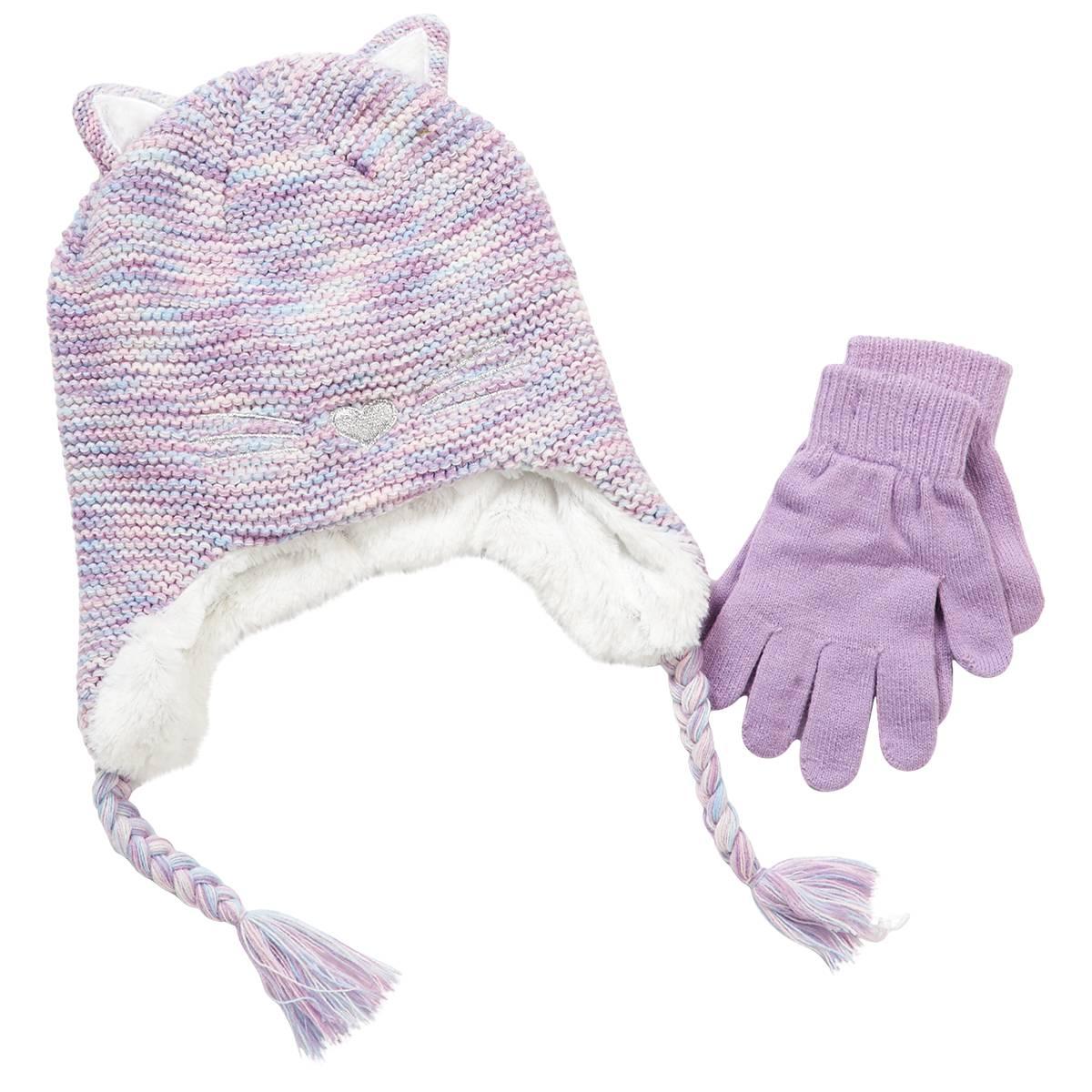 Girls Capelli(R) New York 2pc. Space Dye Cat Earflap Hat & Gloves