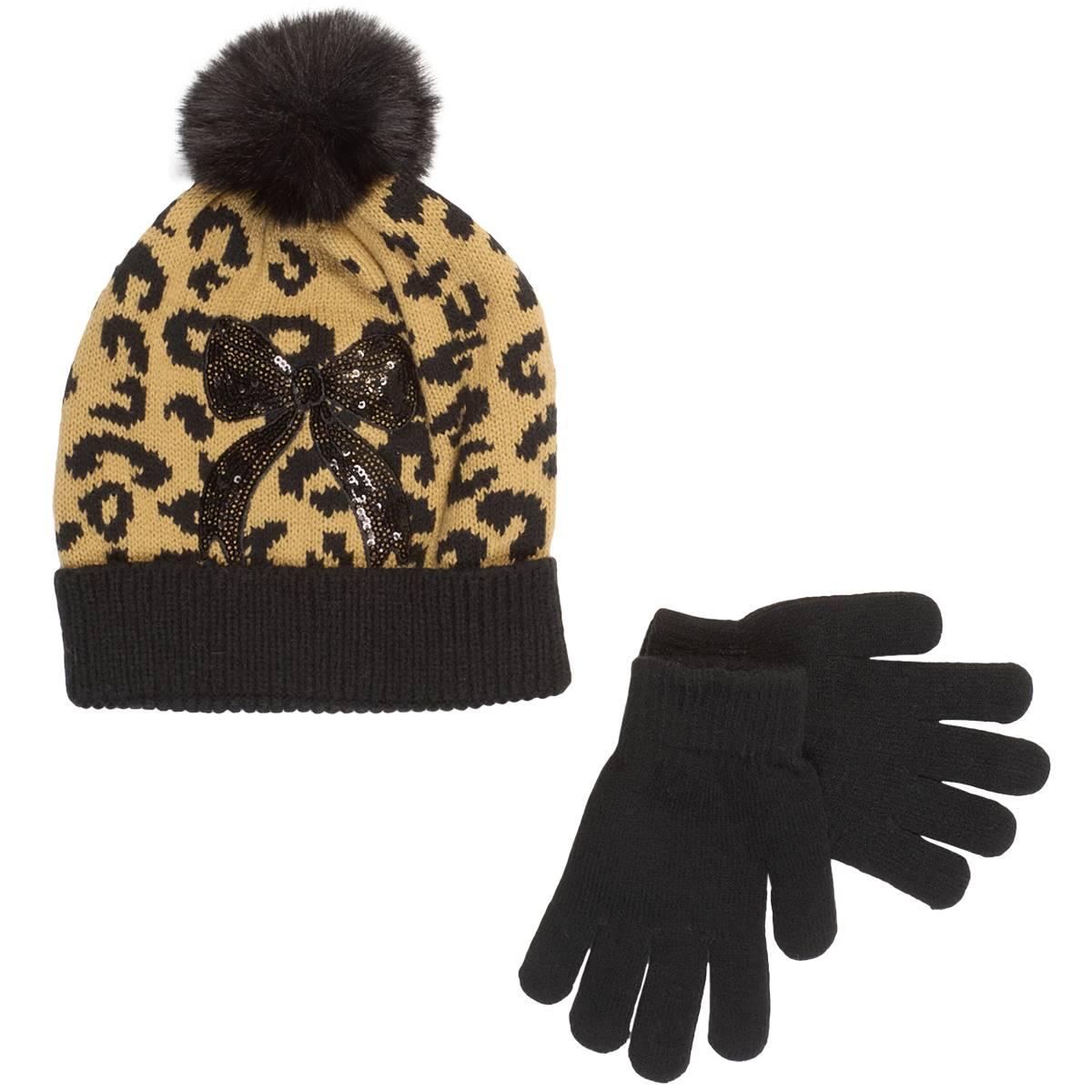 Click here for Girls Capelli(R) New York Leopard Bow Pom Beanie W... prices