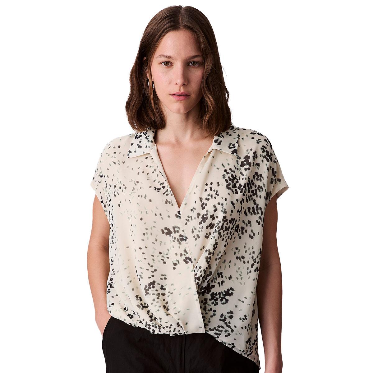 Click here for Womens Calvin Klein Cap Sleeve Abstract Faux Wrap... prices