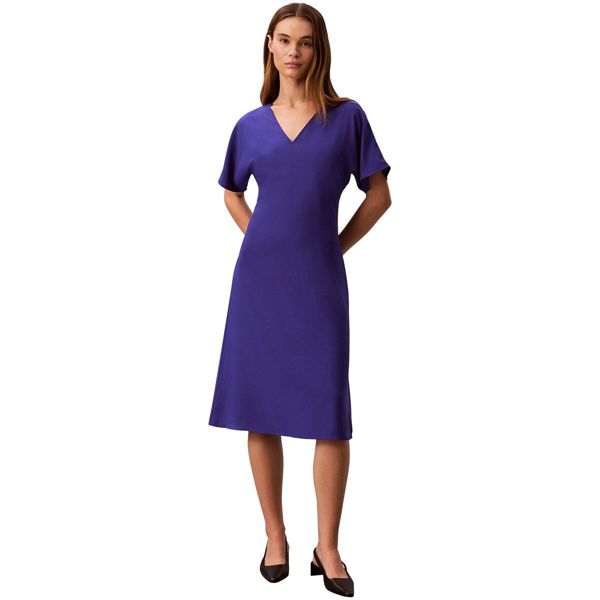 Click here for Womens Calvin Klein Short Sleeve V Neck Crepe Midi... prices