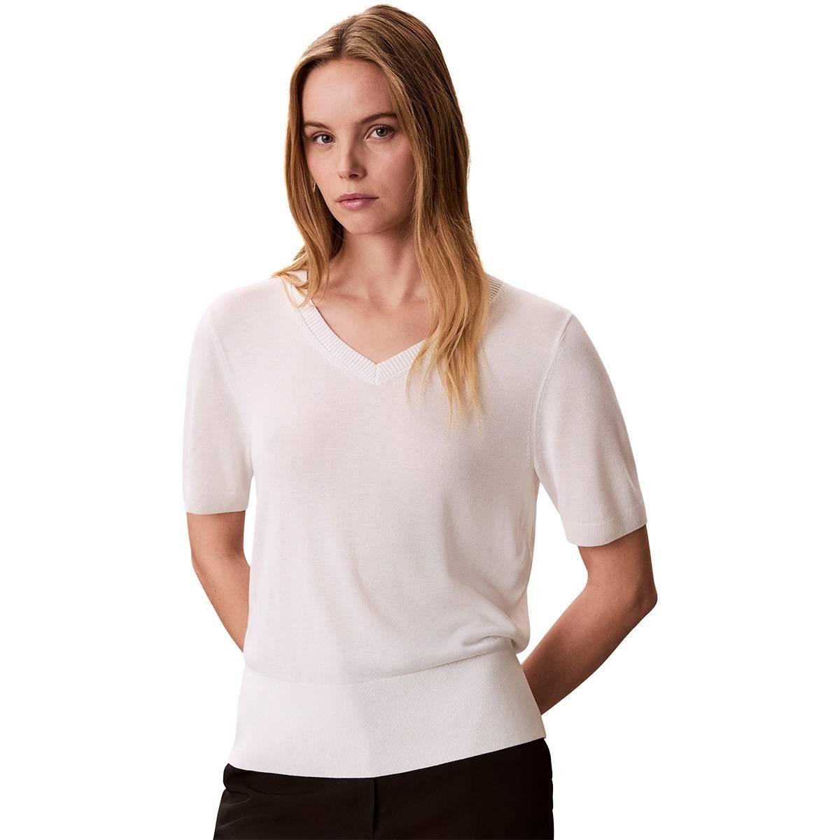 Calvin Klein Womens V-Neck Knit Sweater - Blue River Fog