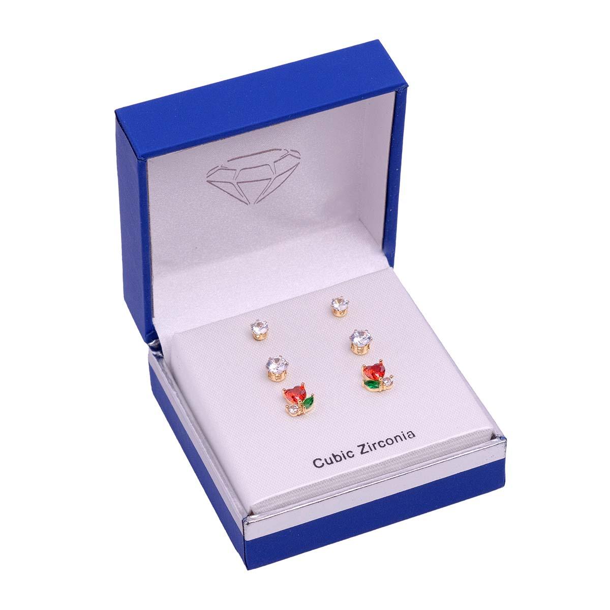 Click here for Gold-Tone 3pr. CZ Flower & Round Studs Earrings Se... prices