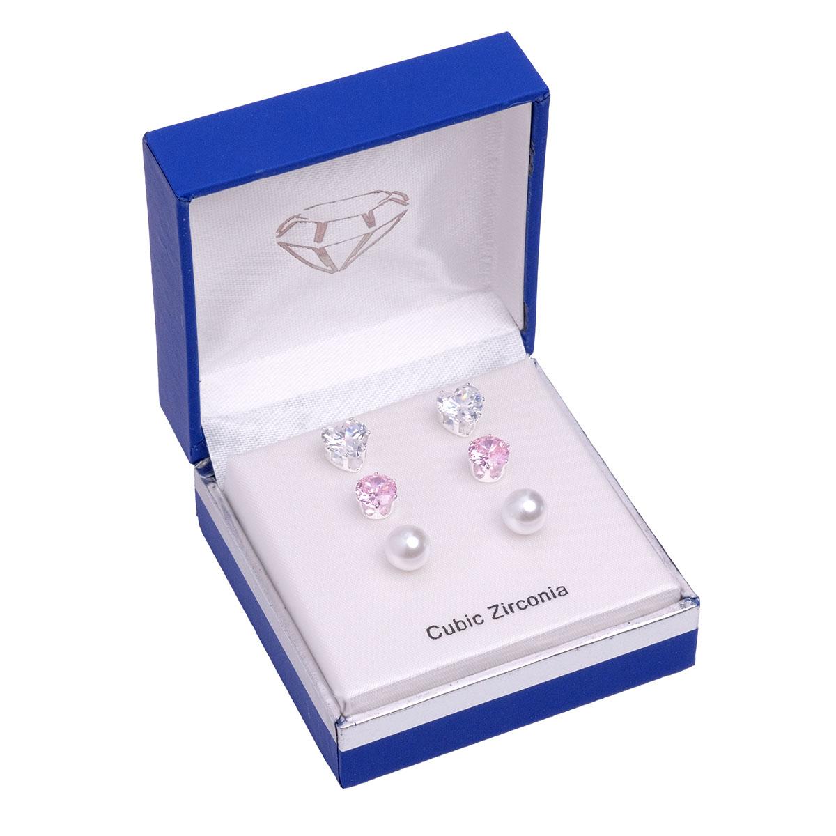 Click here for 3pr. Silver-Tone CZ Stud Earring Set prices