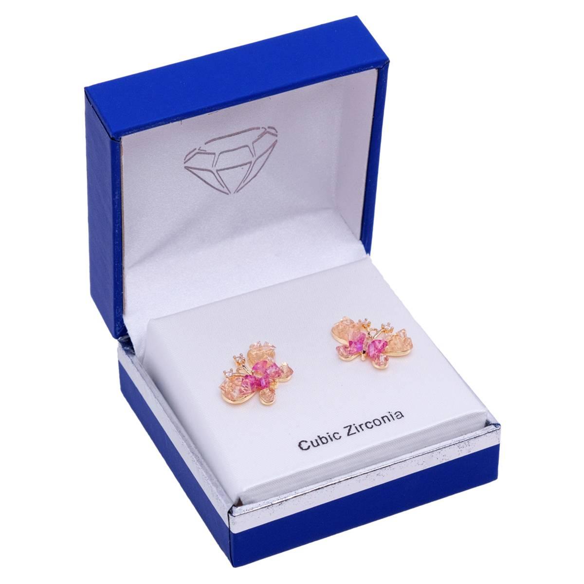 Click here for Gold-Tone Pink & Clear CZ Butterfly Stud Earrings prices