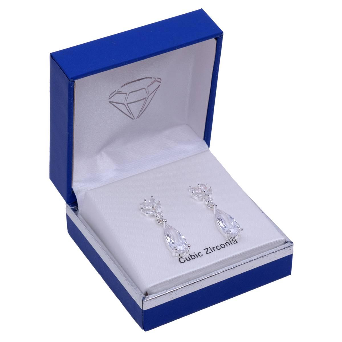 Click here for Silver-Tone CZ Cluster Pear Shape Drop Earrings prices