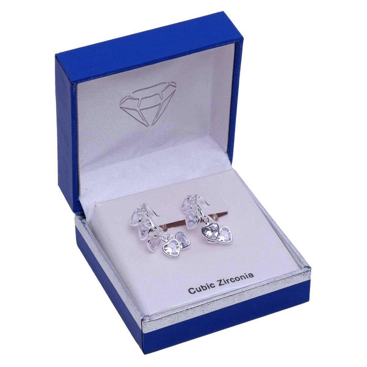 Click here for Silver-Tone Heart Shape CZ Charms Hoop Earrings prices