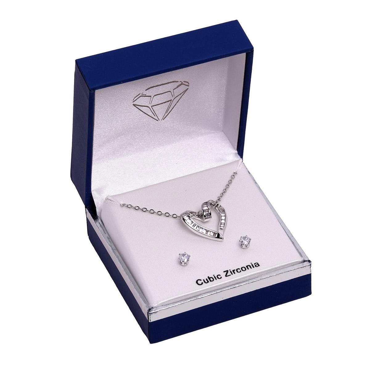 Click here for Silver-Tone CZ Looping Heart Pendant & Earring Set prices