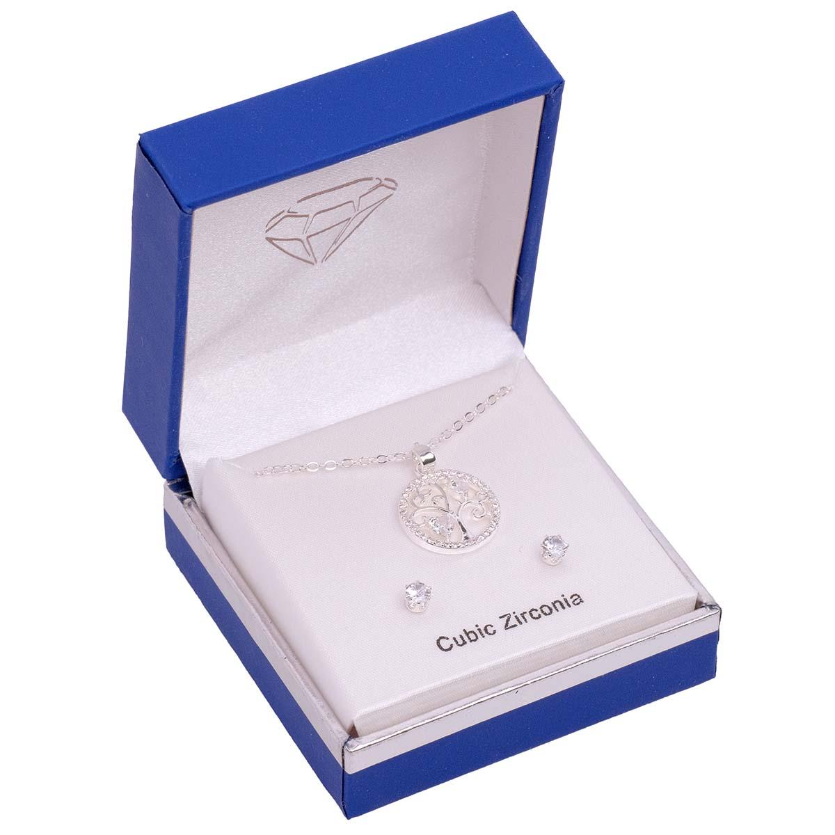 Click here for Silver-Tone CZ Tree Pendant & Earring Set prices
