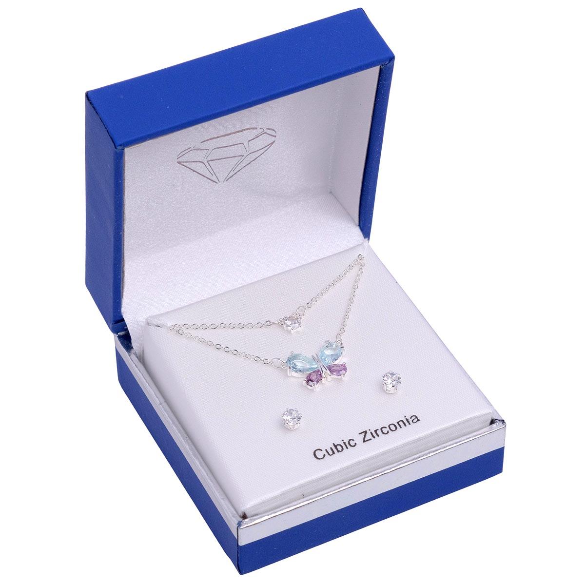 Click here for Silver-Tone CZ Butterfly Pendant and Earring Set prices