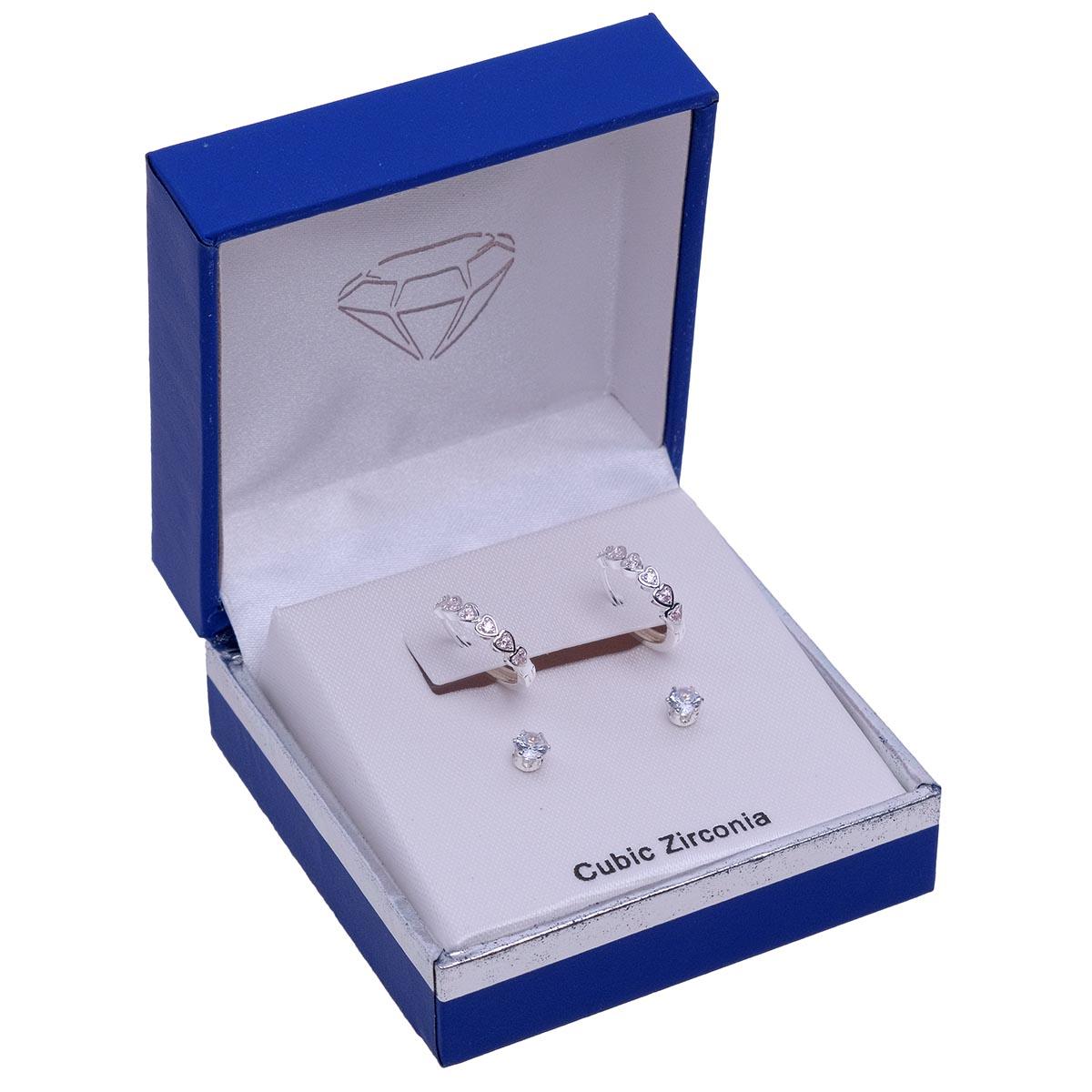 Click here for Silver-Tone 2pr. Heart Motif CZ Hoop Earrings & CZ... prices