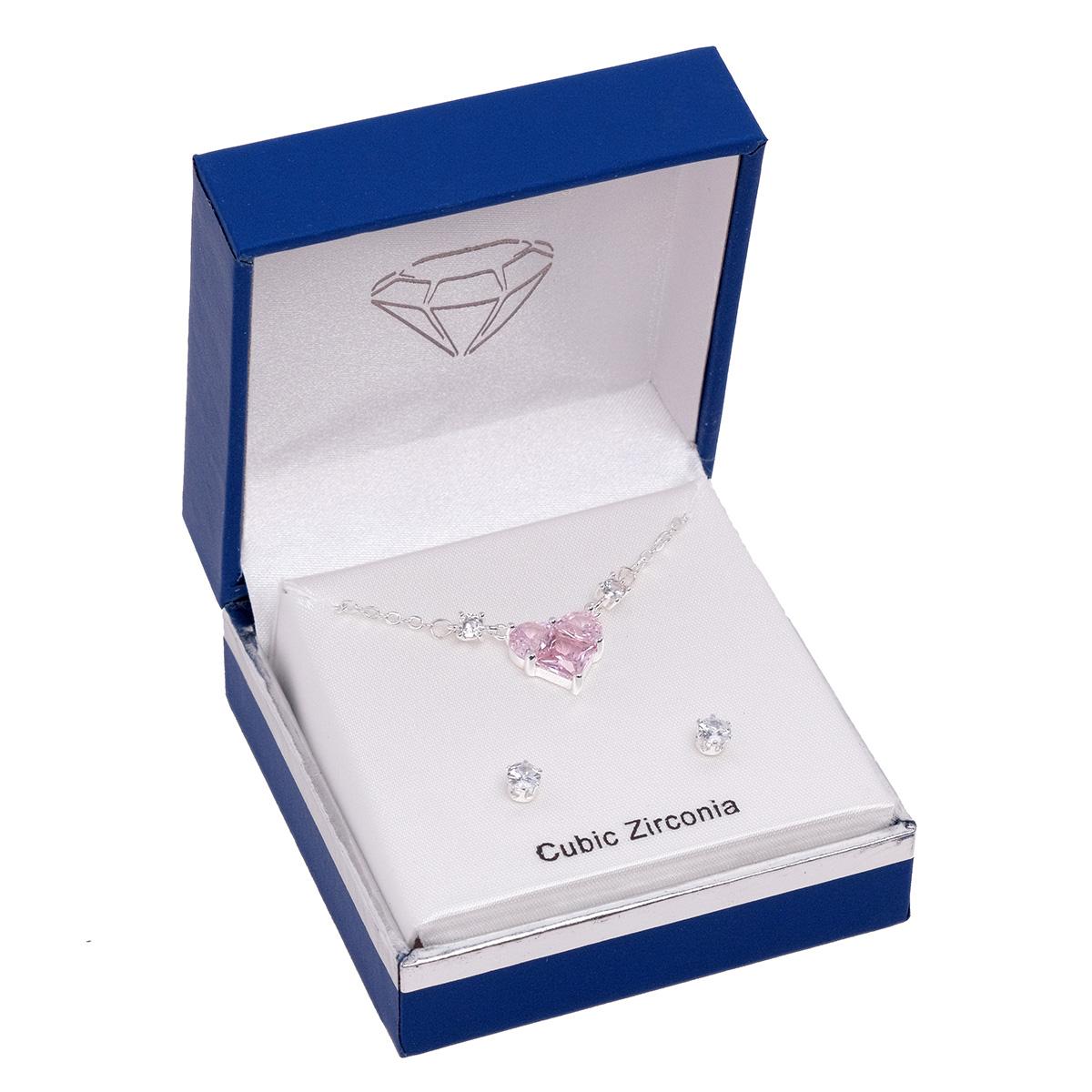 Click here for Silver-Tone CZ Pink Heart Necklace & Earrings Set prices