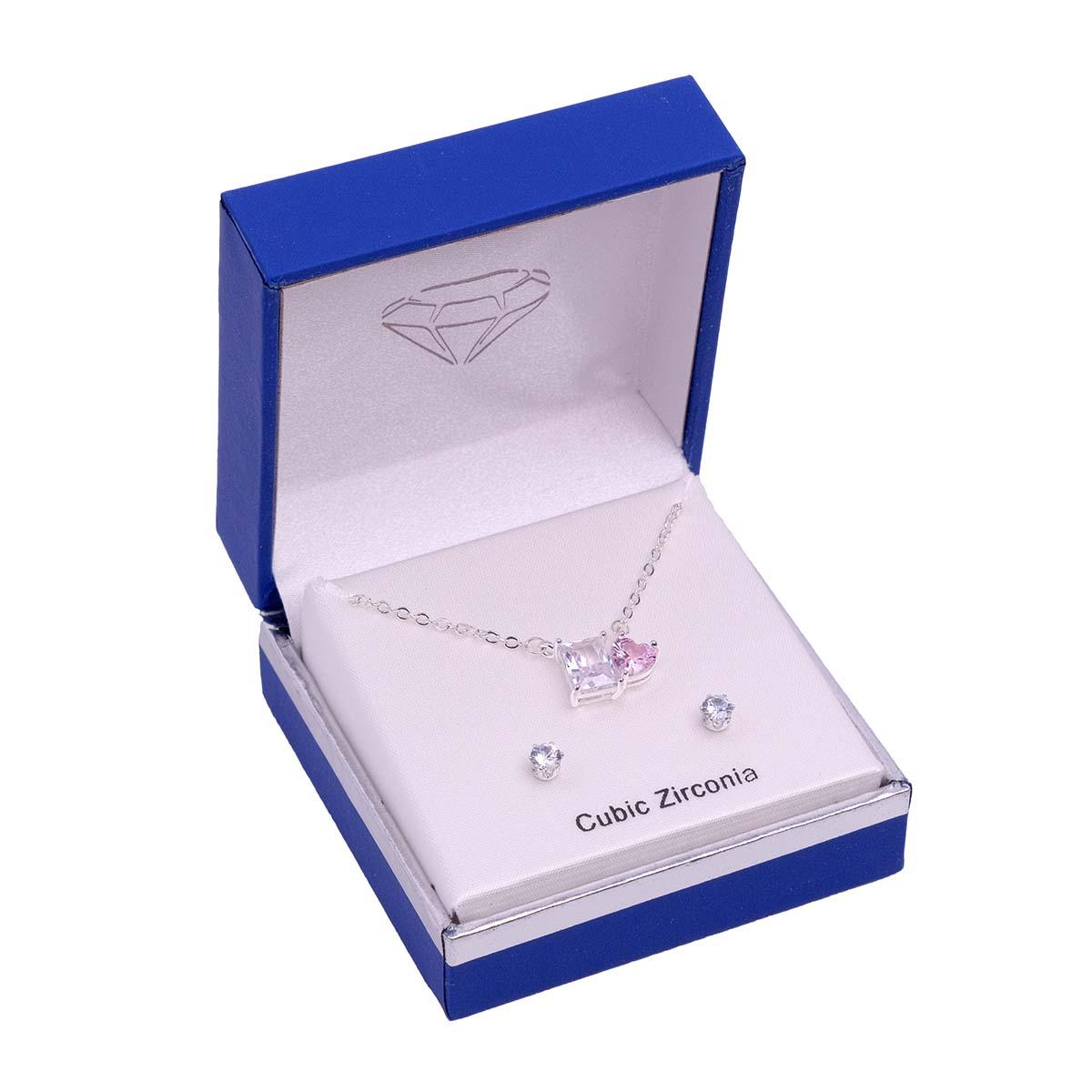 Click here for Silver-Tone CZ Heart Necklace & Round Stud Earring... prices