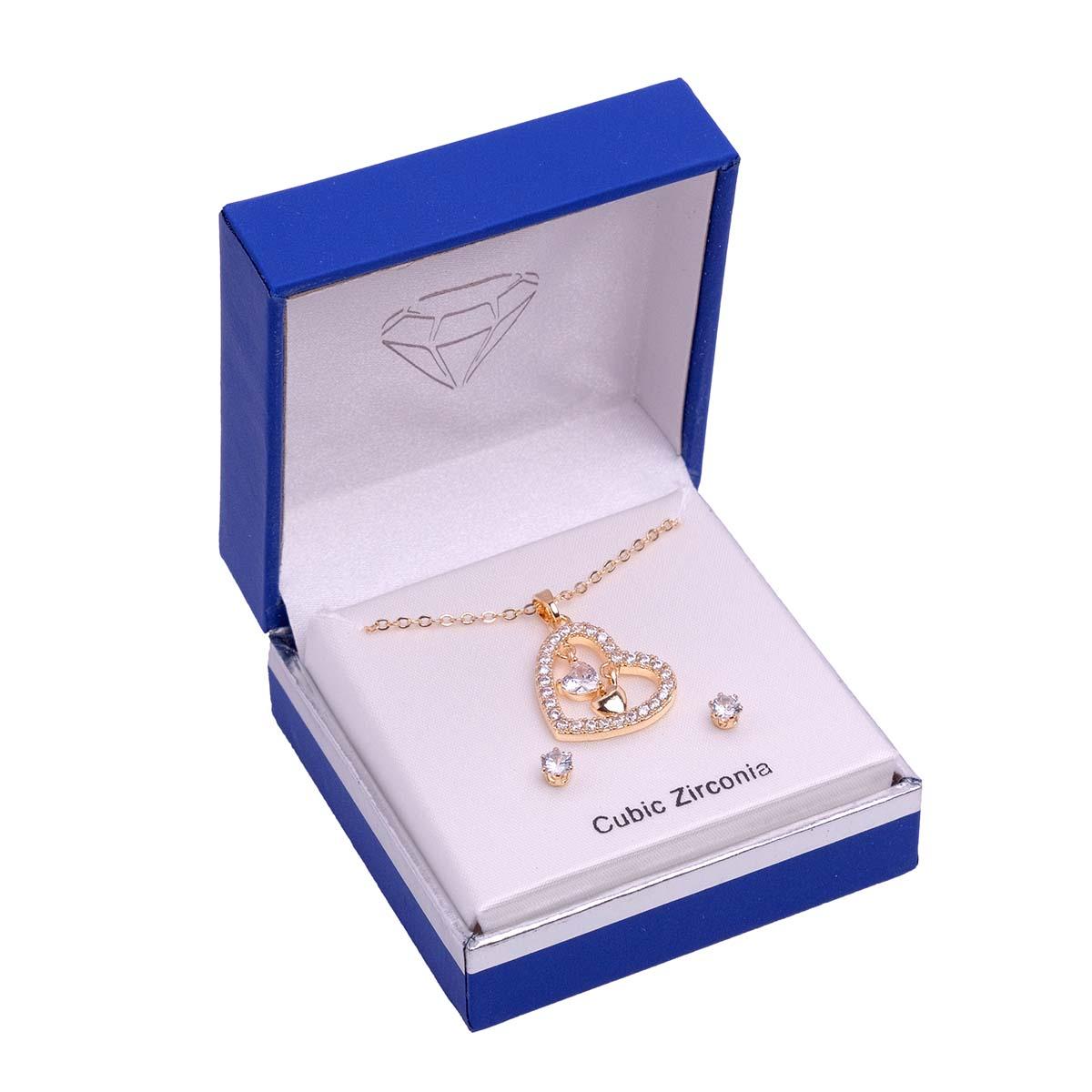Click here for Gold-Tone CZ Hearts in Heart Pendant Necklace & Ea... prices