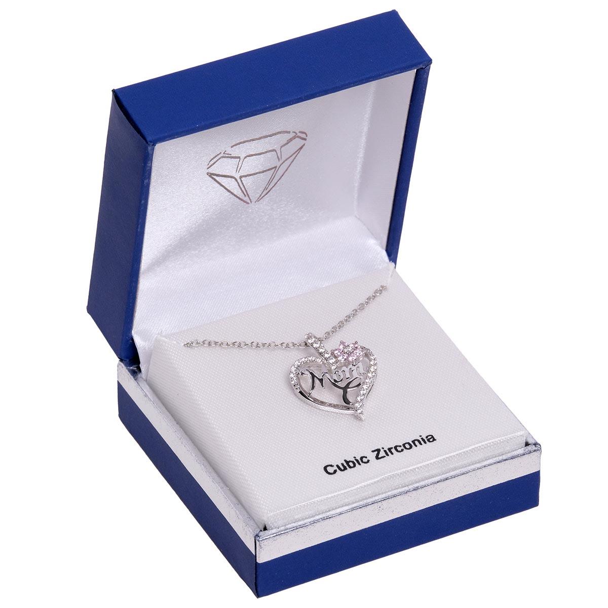 Click here for Silver-Tone CZ Mom Heart Pendant Necklace prices