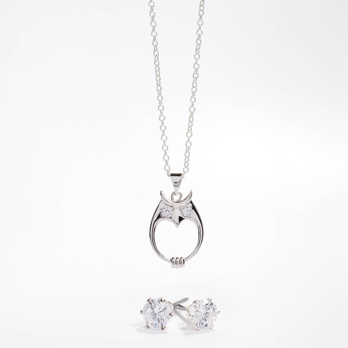 Click here for Silver-Tone CZ Owl Pendant & Earring Set prices