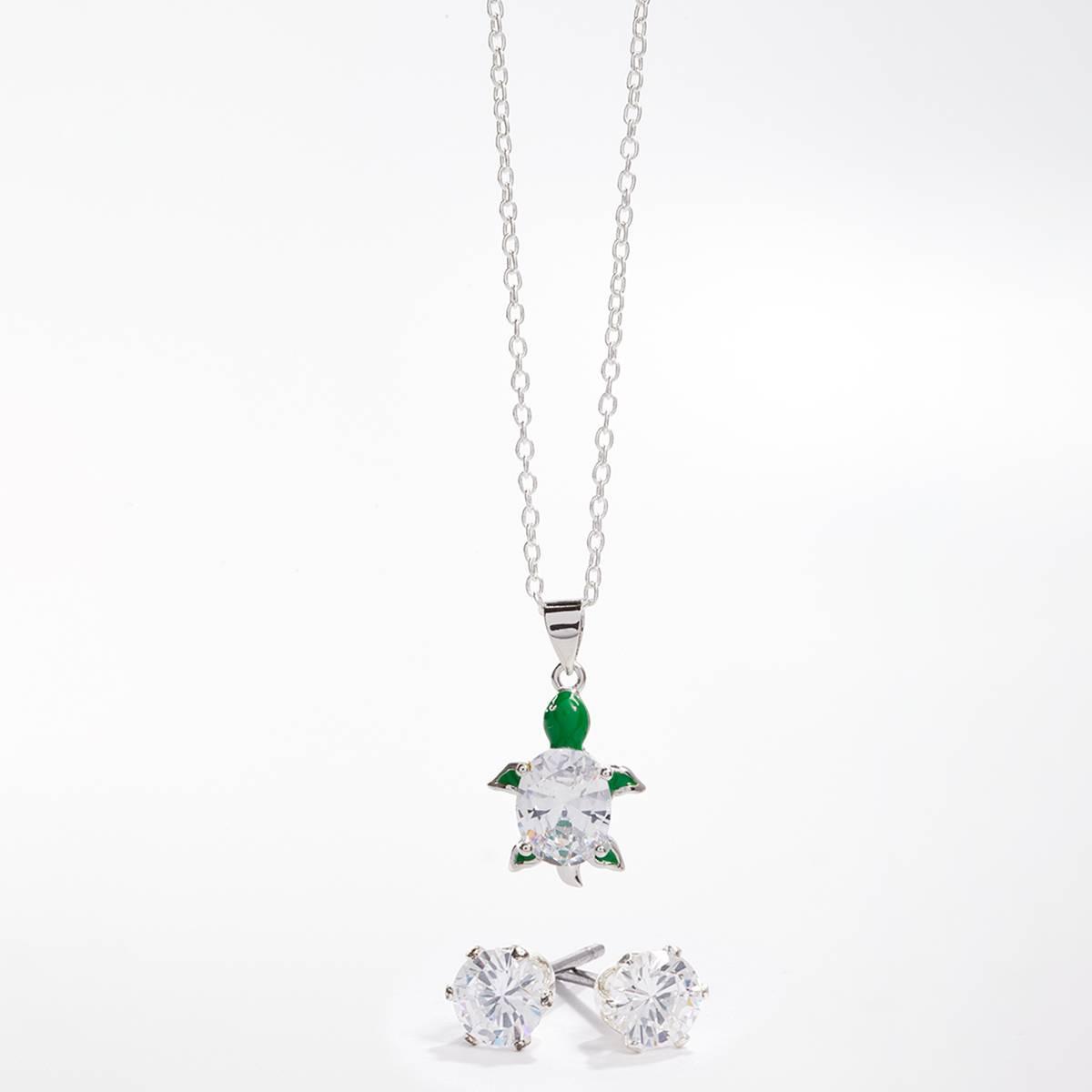 Click here for Silver-Tone CZ Turtle Pendant & Earring Set prices