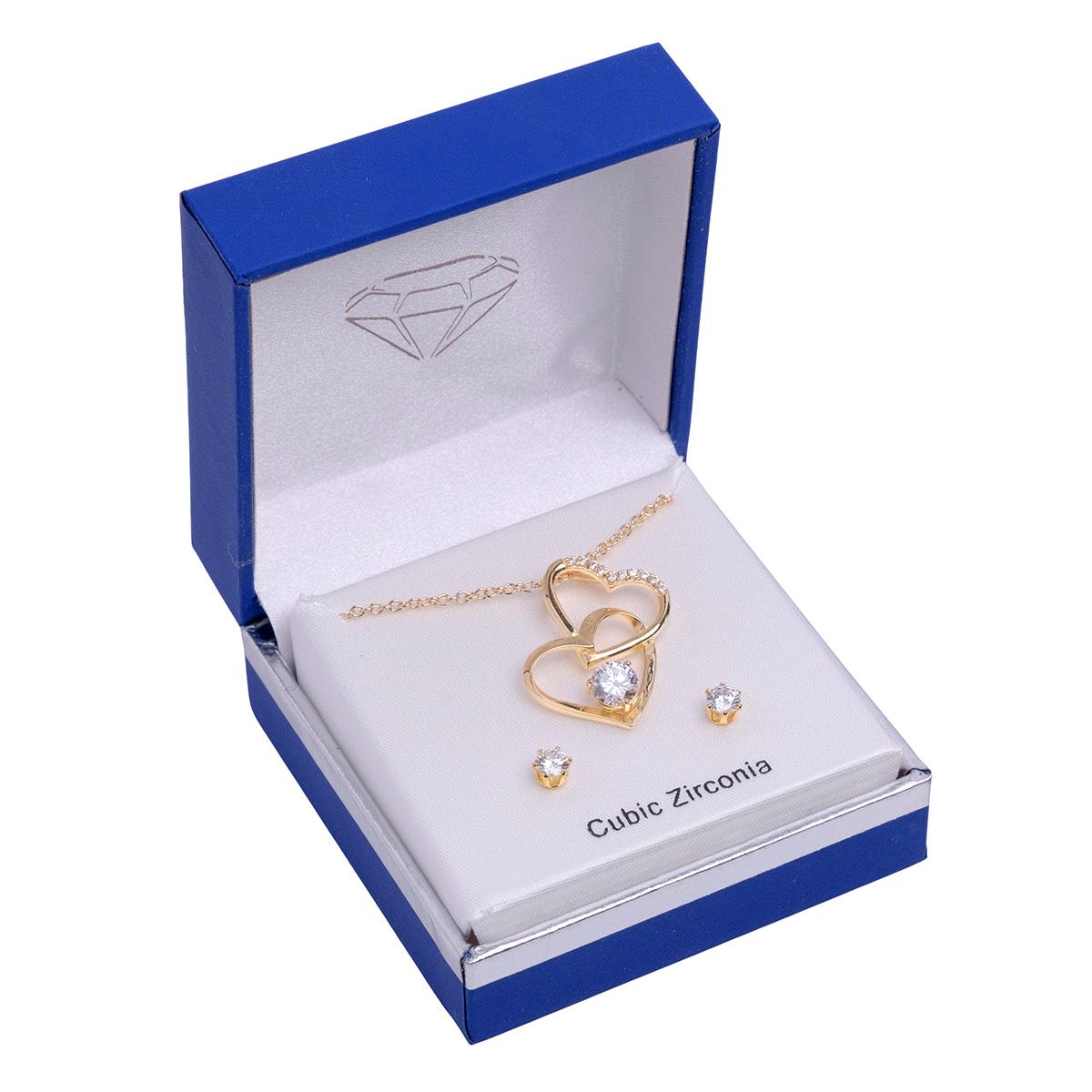 Click here for Gold-Tone CZ Heart Pendant and Earring Set prices